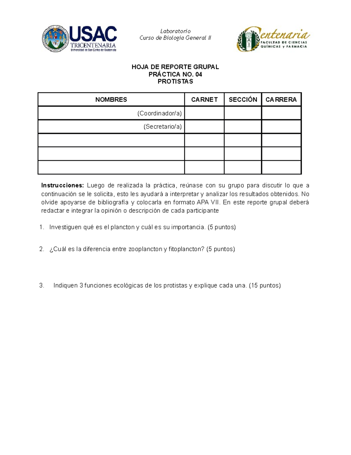 04 Hoja de reporte Práctica 4 BGII 2023 - Laboratorio Curso de Biología ...