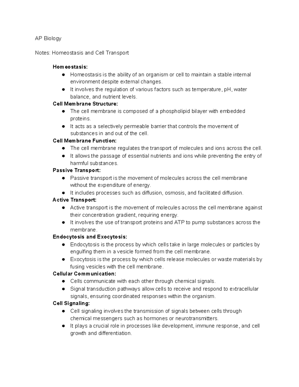 AP Biology - Homeostasis and Cell Transport - AP Biology Notes ...