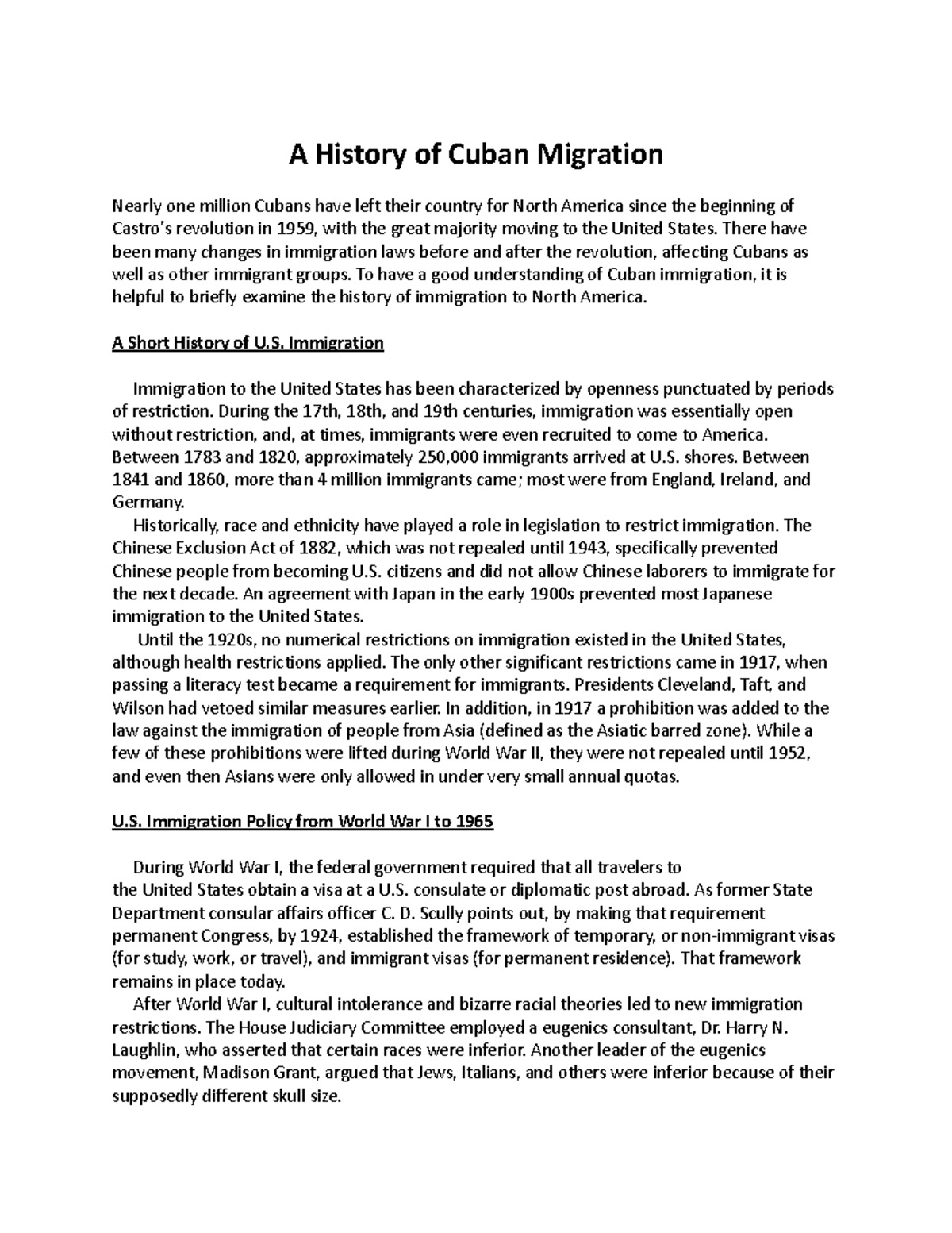 Cuban Migration APHG Summer Assignment Article 1 - A History of Cuban Migration Nearly one ...