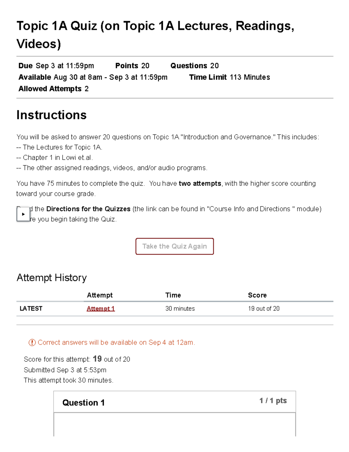 Topic 1A Quiz POLS-101 - Topic 1A Quiz (on Topic 1A Lectures, Readings ...