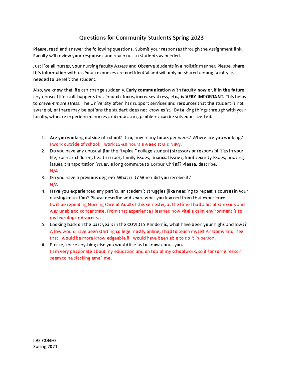 Community- questions - N/A - Questions for Community Students Spring ...