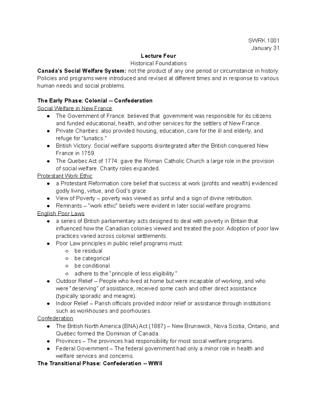 SWRK Lecture notes 4 - SWRK 1001 January 31 Lecture Four Historical ...