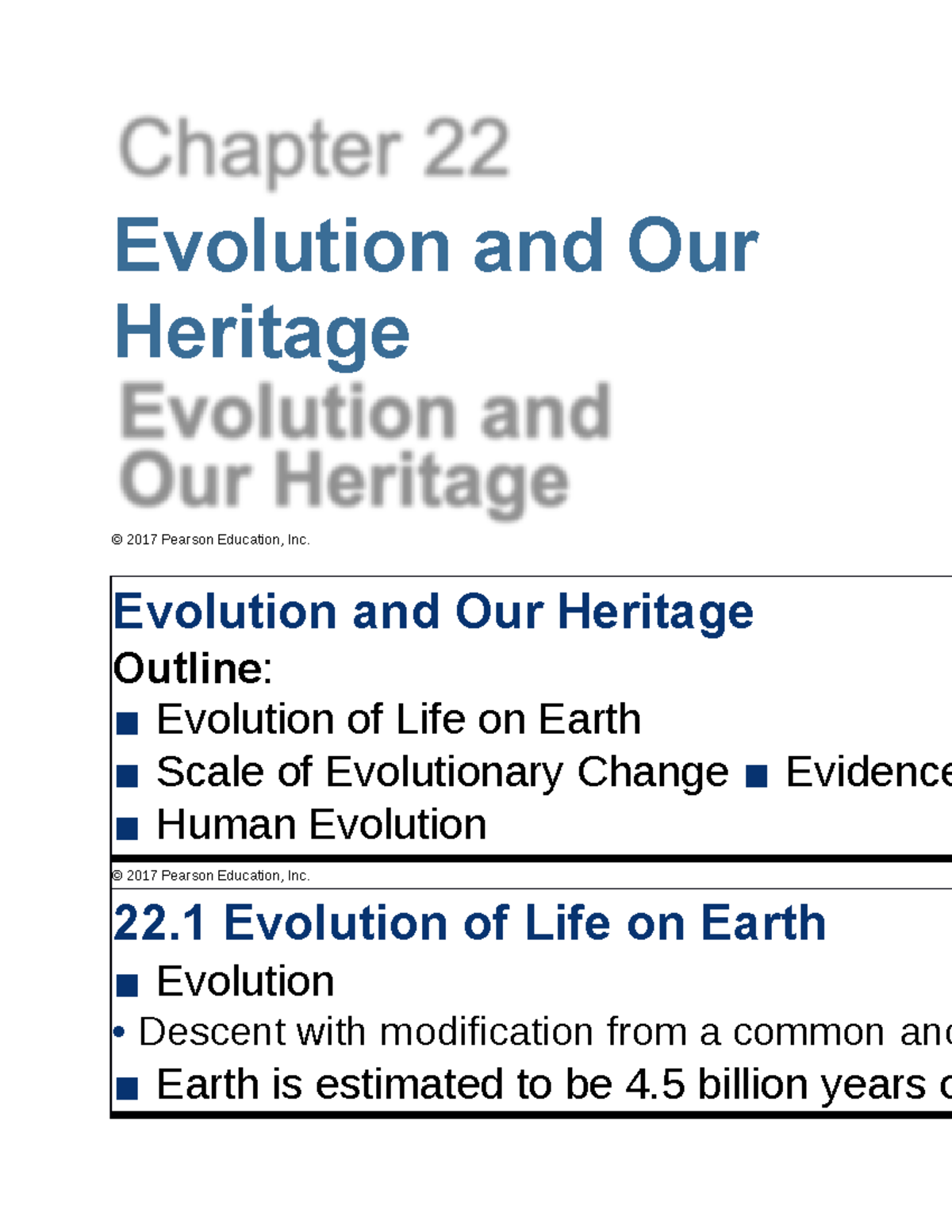 BIO 140- Chapter 22 Evolution and Our Heritage - Evolution and Our ...
