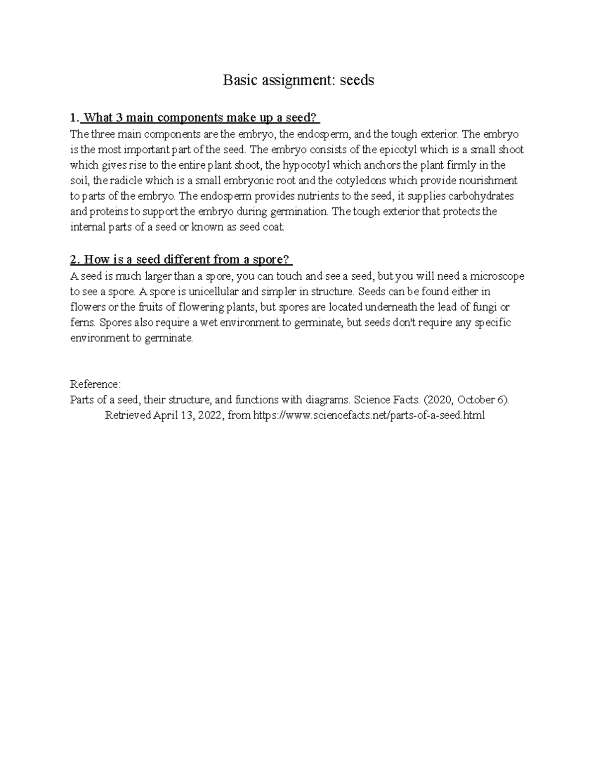 Basic assignment mod 5 - Basic assignment: seeds 1. What 3 main ...