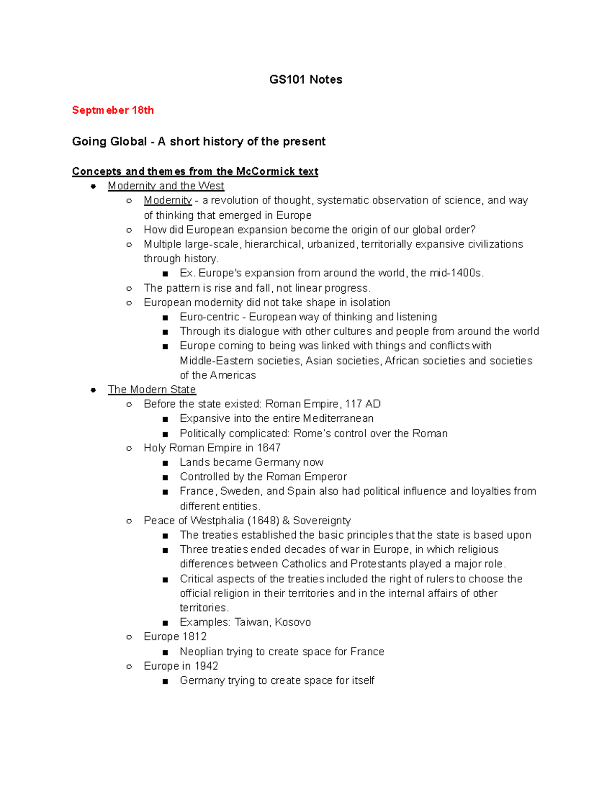 GS101 September Notes - GS101 Notes Septmeber 18th Going Global - A ...