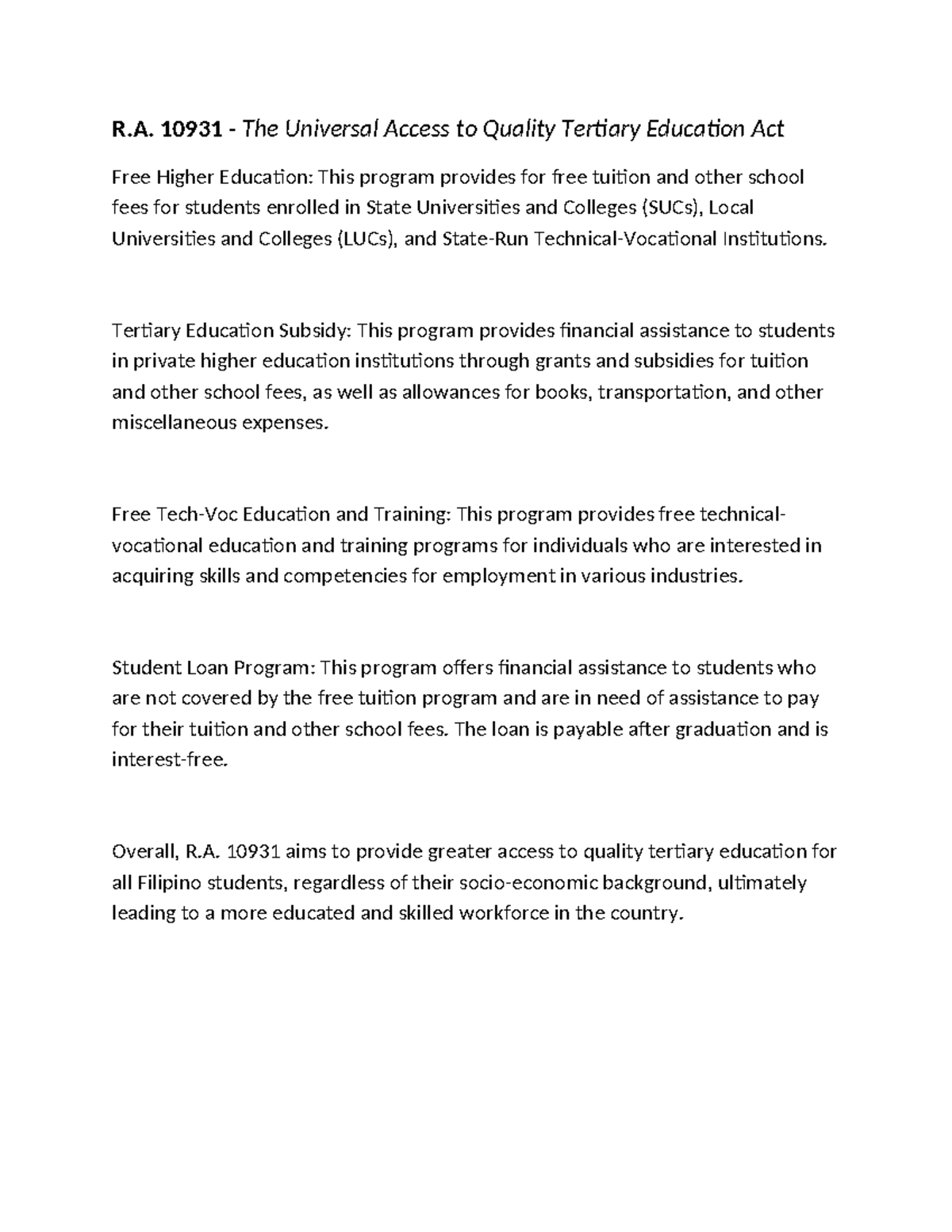 Debate - None - R. 10931 - The Universal Access to Quality Tertiary ...