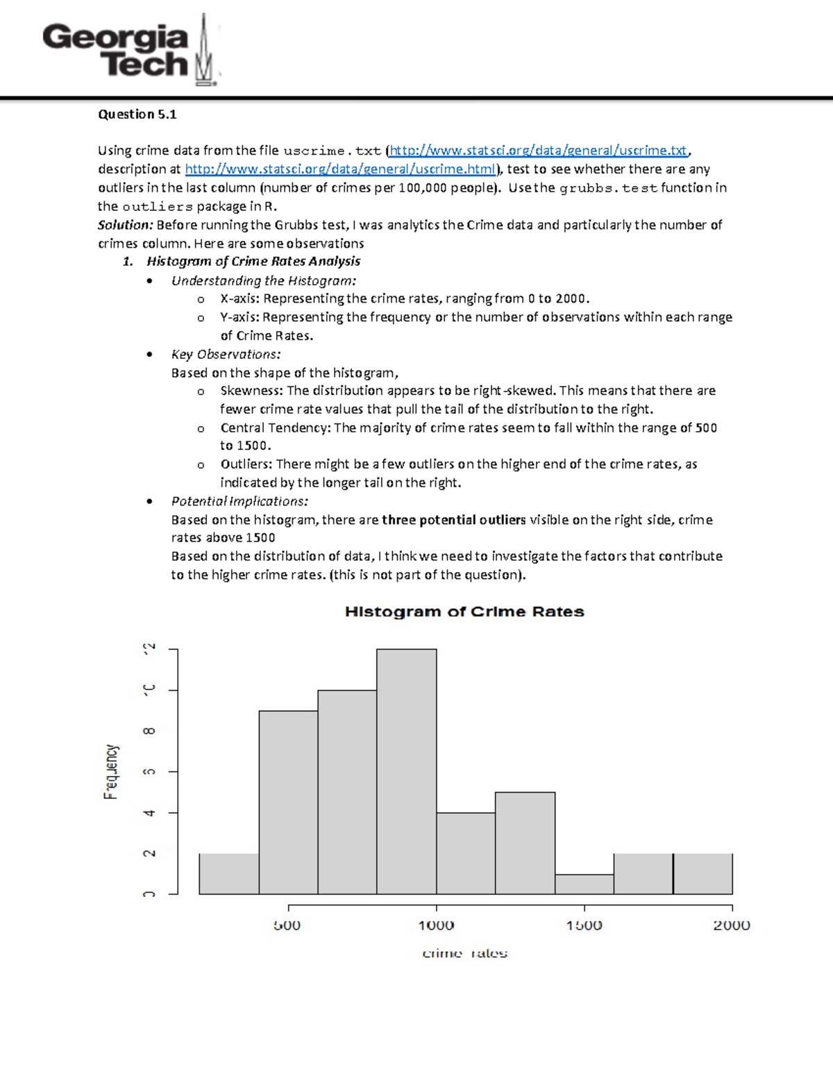 Home Work Week3 - Question 5. Using crime data from the file uscrime ...