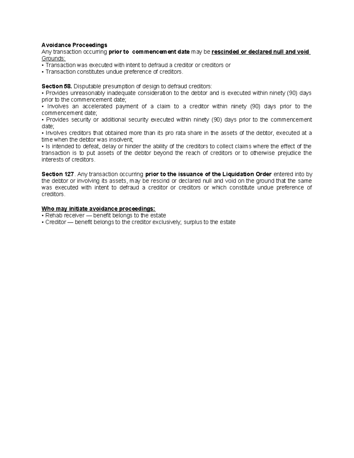 Avoidance Proceedings - Section 58. Disputable presumption of design to ...