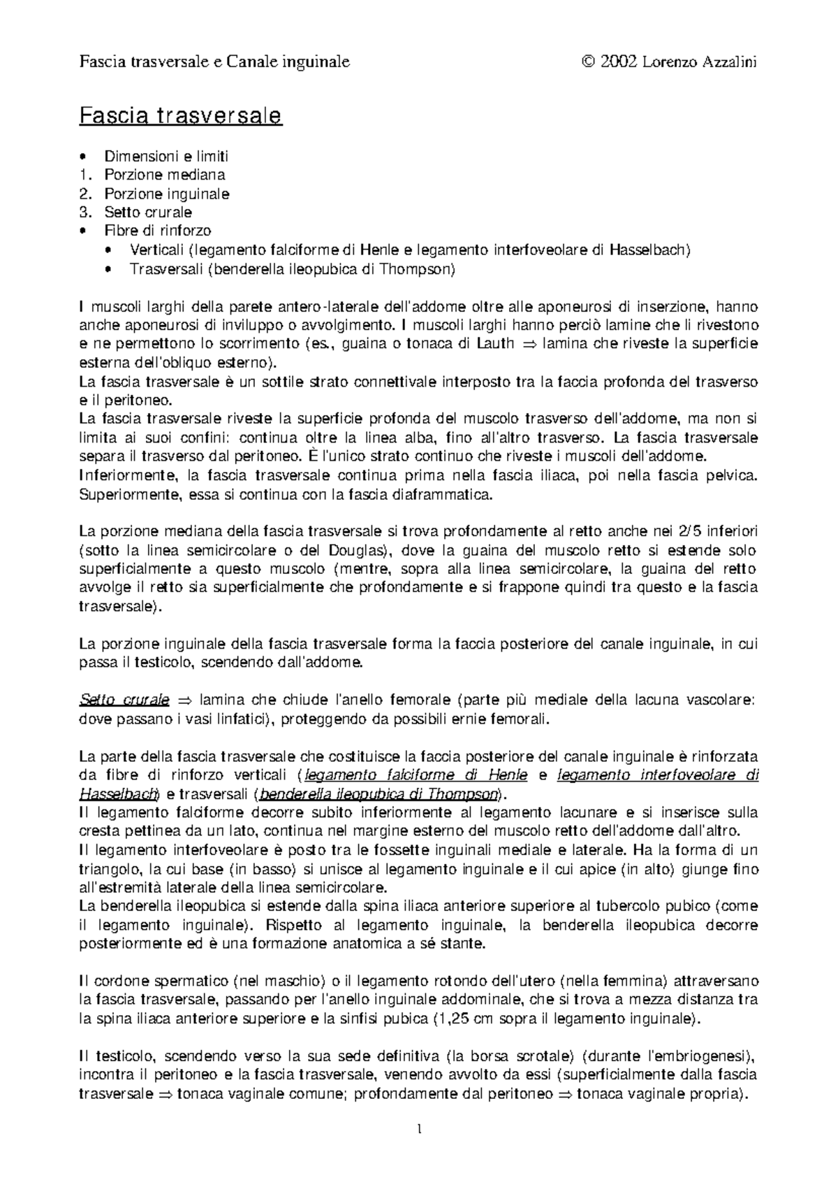 Fascia trasversale e Canale inguinale - 2. 3. • Dimensioni e limiti ...