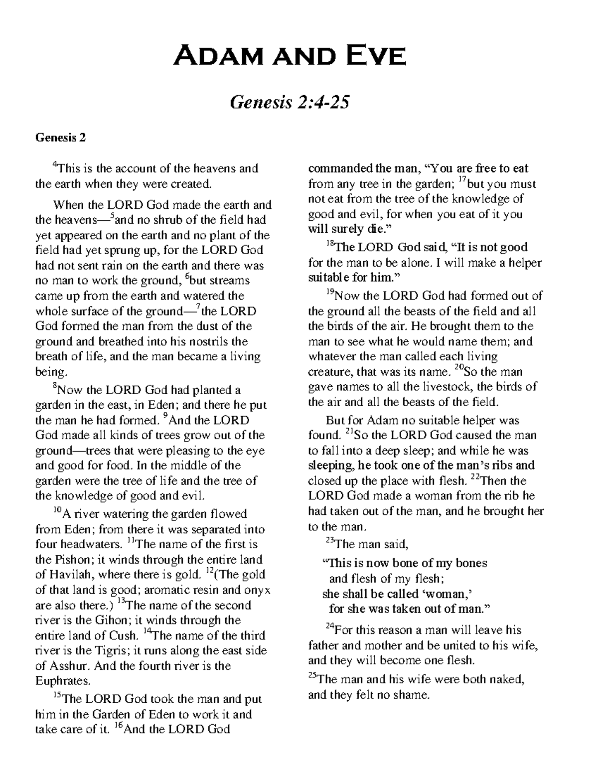 Lesson 2 adam eve - Adam and Eve Genesis 2:4- Genesis 2 4 This is the ...