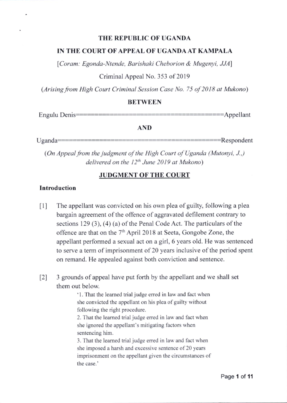 Engulu v Uganda 2024 UGCA 234 (30 August 2024) Agravated Defilement ...