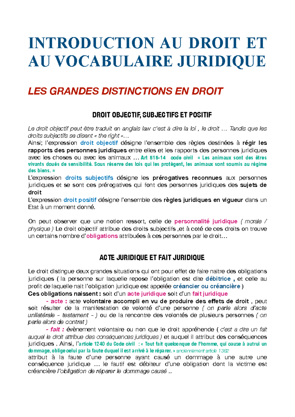 Cours Complet d’introduction au droit - INTRODUCTION AU DROIT ET AU VOCABULAIRE JURIDIQUE LES ...