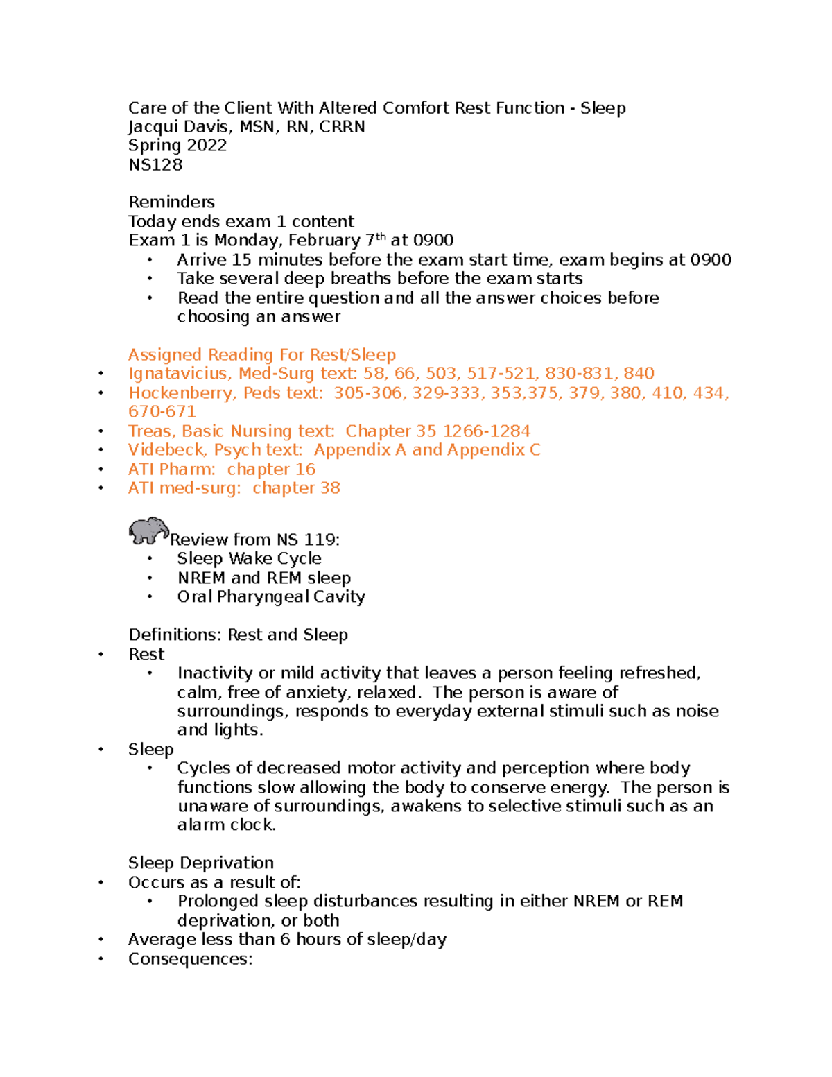Careofclientalteredrest wk3 - Care of the Client With Altered Comfort ...