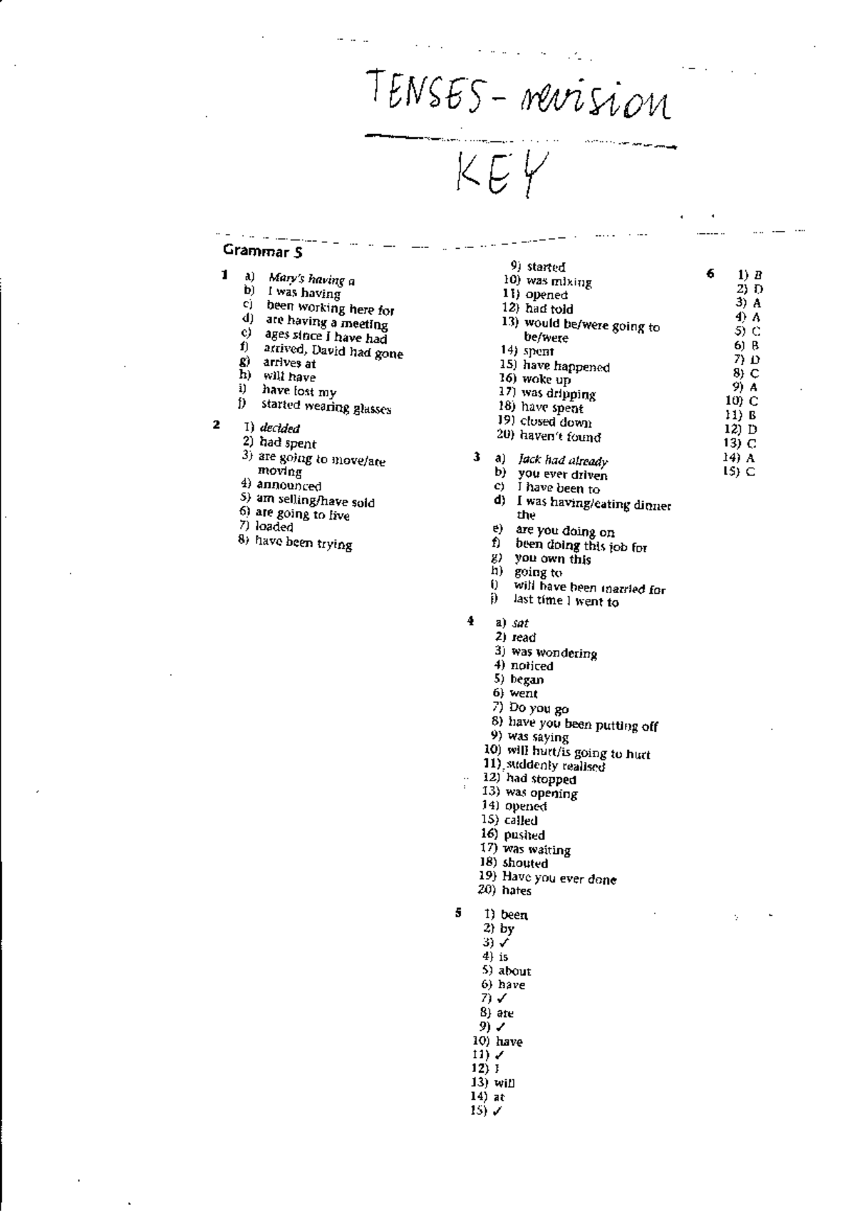 Tenses revision KEY - Materiały z ćwiczeń z angieskiego, które ...