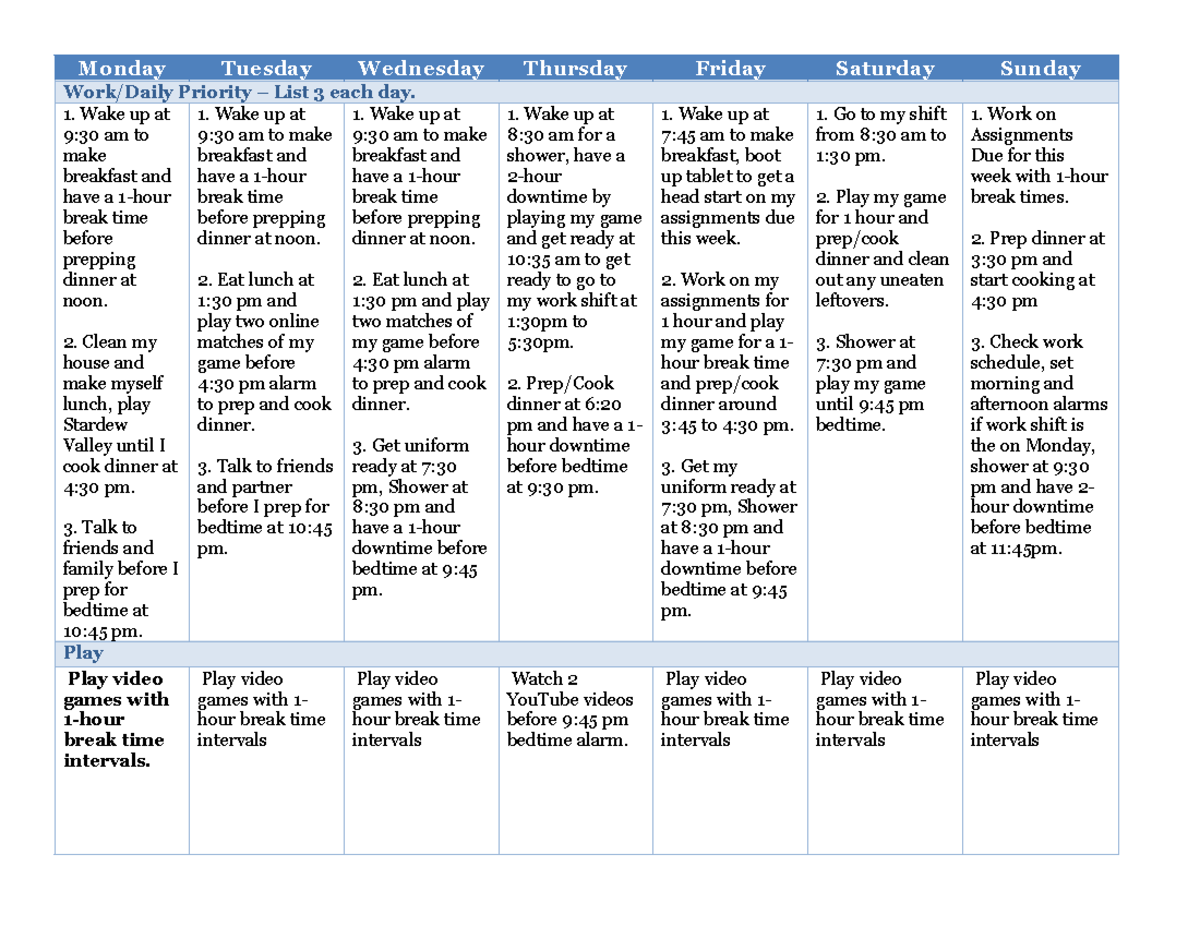Tanielle Nelson Johnson Week 2 Weekly Plan - Monday Tuesday Wednesday ...