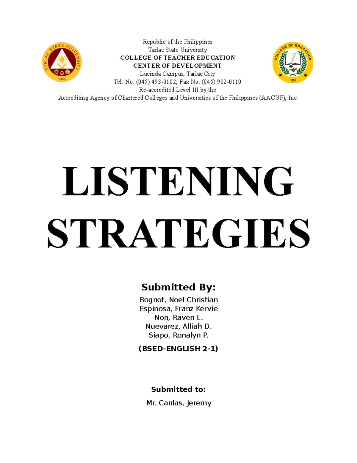 Quarter 2 Lesson PLAN Grade 7 English 2 - LISTENING STRATEGIES ...