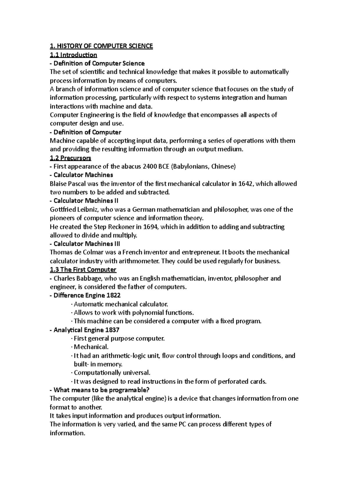 Resumen Teoria - ... - 1. HISTORY OF COMPUTER SCIENCE 1 Introduction ...