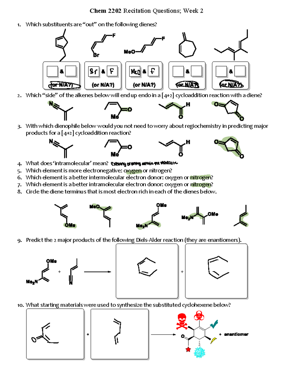 Recitation Week 2 - Chem 2202 Recitation Questions; Week 2 Which substituents are “out” on the ...