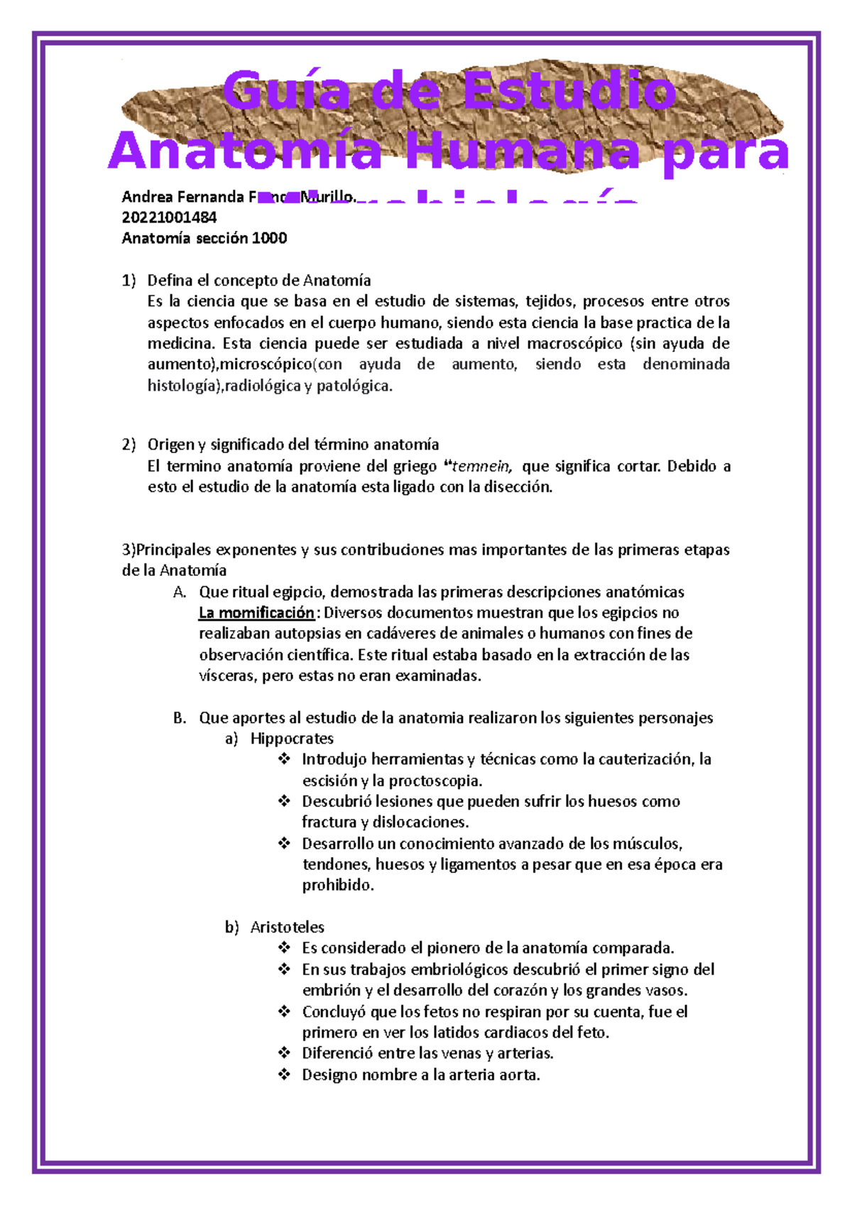 Guia Anatomia Guia De Estudio Andrea Fernanda Franco Murillo