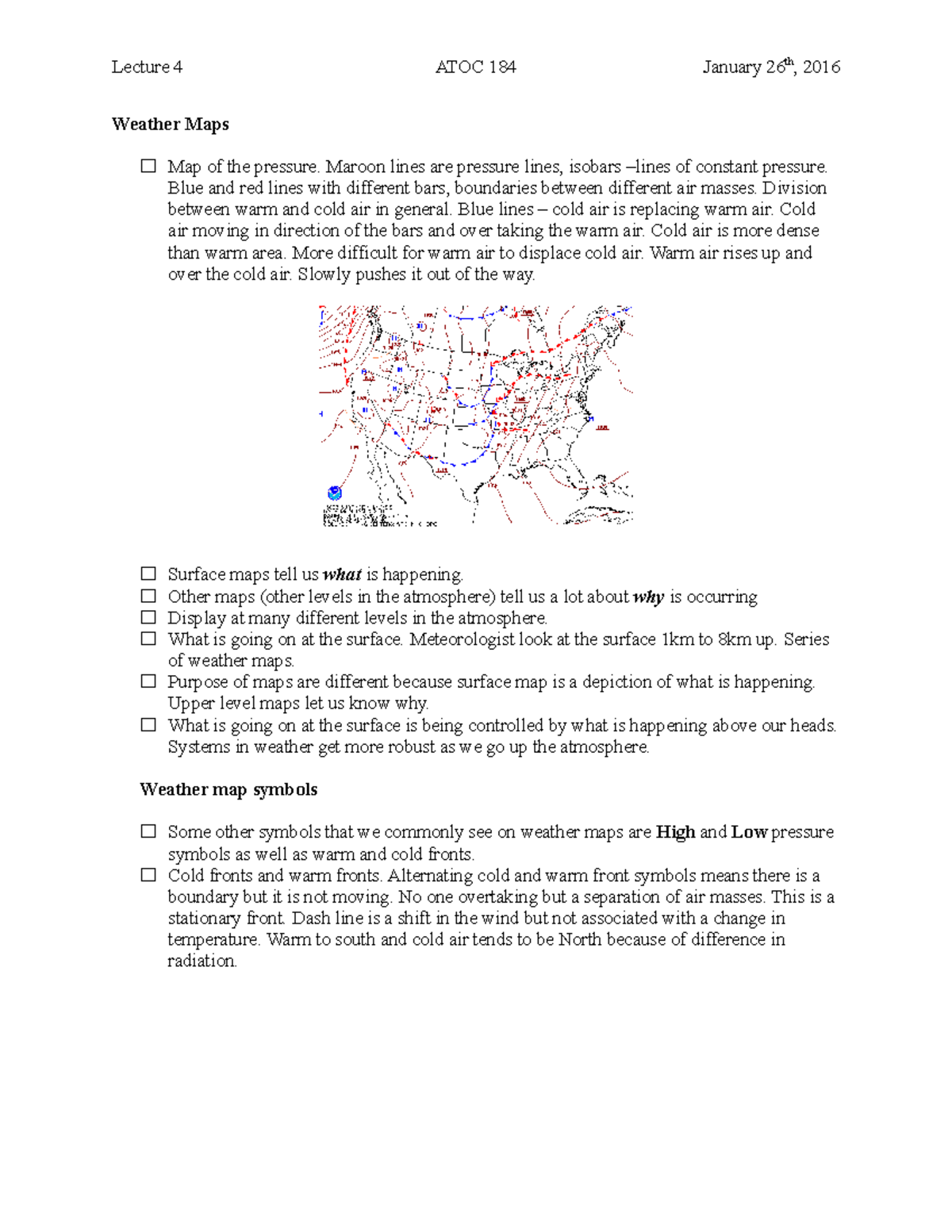Lecture 4-ATOC - Lecture 4 ATOC 184 January 26th, 2016 Weather Maps Map ...