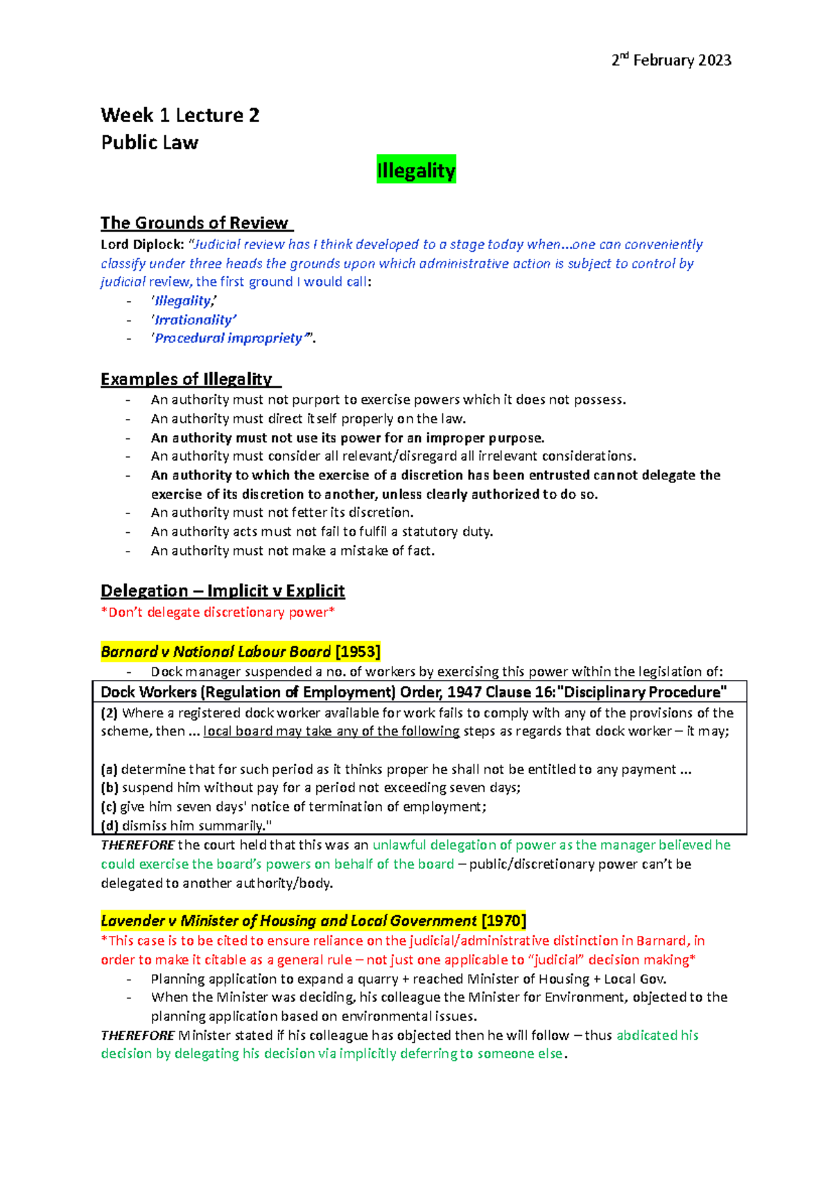 Public Law (18) - Illegality - 2 nd February 2023 Week 1 Lecture 2 Public Law Illegality The ...