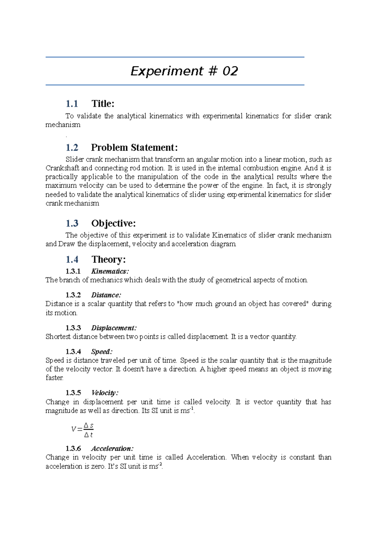 Lab Manual 2 - Experiment # 02 1 Title: To validate the analytical ...