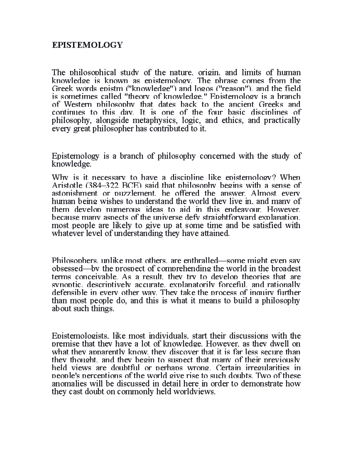 Epistemology - Lecture notes 1 - EPISTEMOLOGY The philosophical study ...