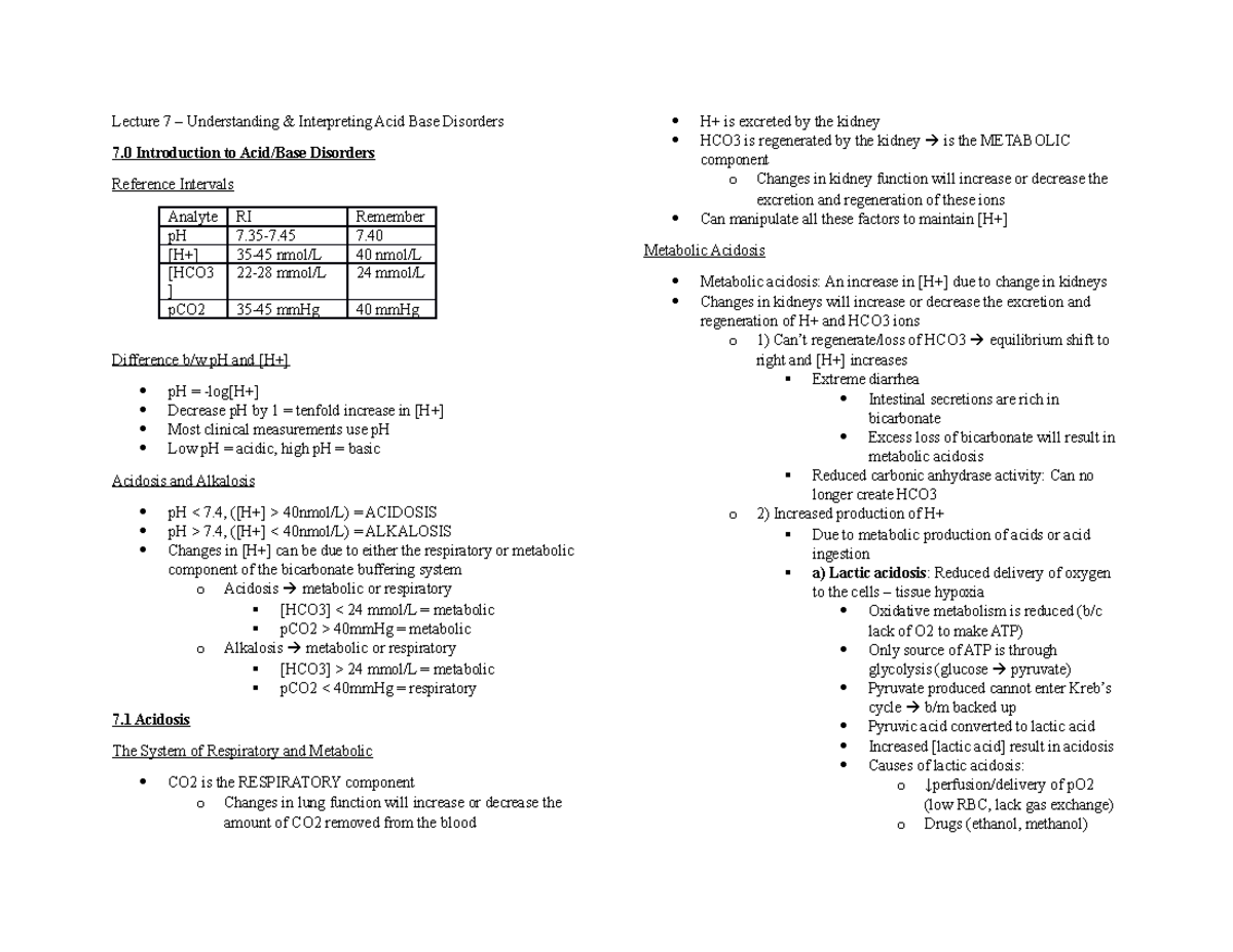 Biochem 3H03 Lecture 7 (Acid Base Disorders) - Lecture 7 ...