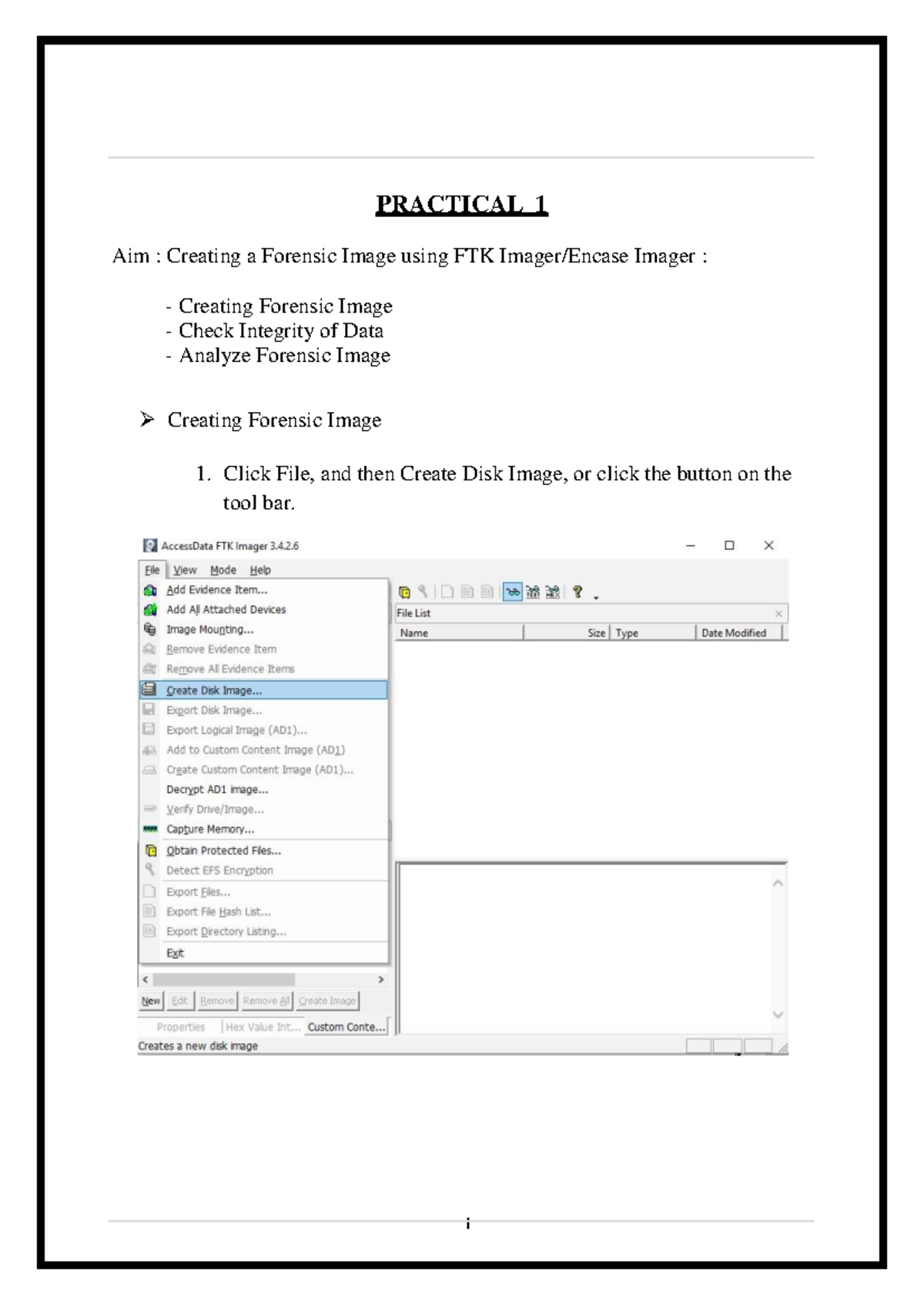 Cyber Forensics - PRACTICAL 1 Aim : Creating a Forensic Image using FTK ...