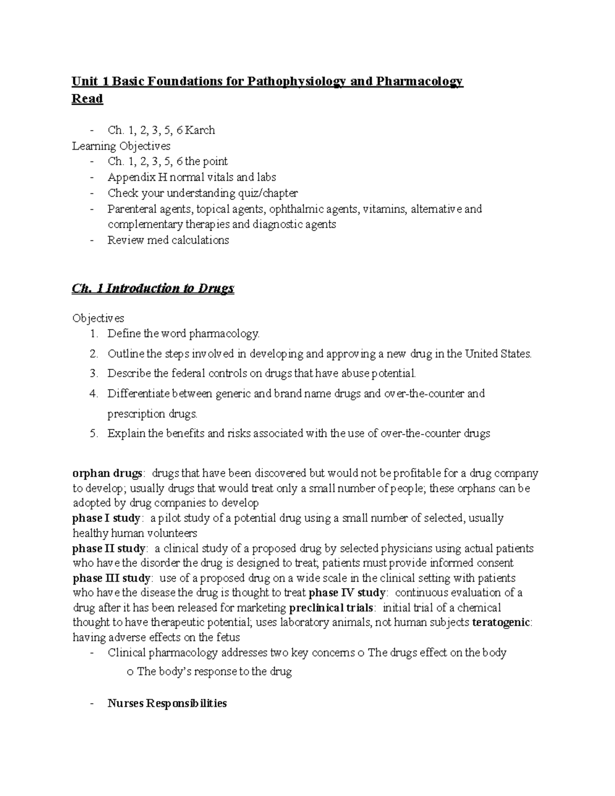 Unit 1 Basic Foundations for Pathophysiology and Pharmacology - Unit 1 ...