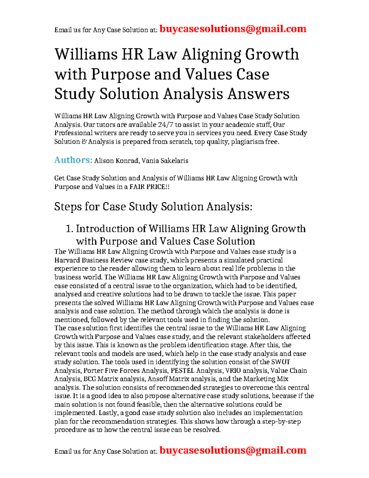 Case Solution Williams HR Law Aligning Growth with Purpose and Values - Williams HR Law Aligning ...