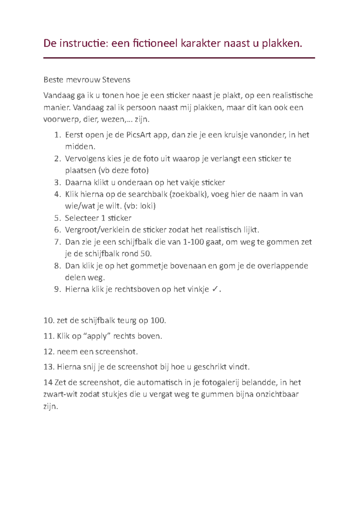 De instructie tekst, opgave - De instructie: een fictioneel karakter ...