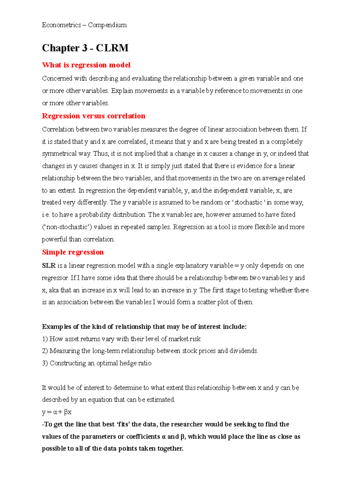 Econometrics - Chapter 3, BOOK : Chris Brooks - Econometrics 3 is ...