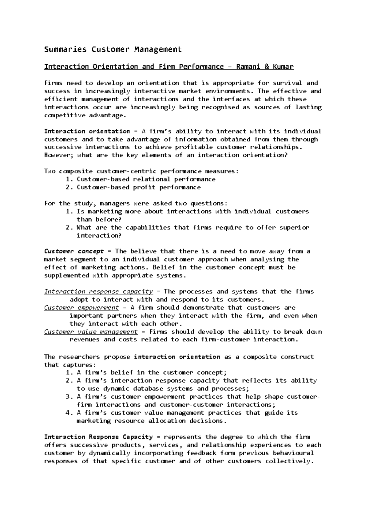 Summaries Customer Management - The effective and efficient management ...