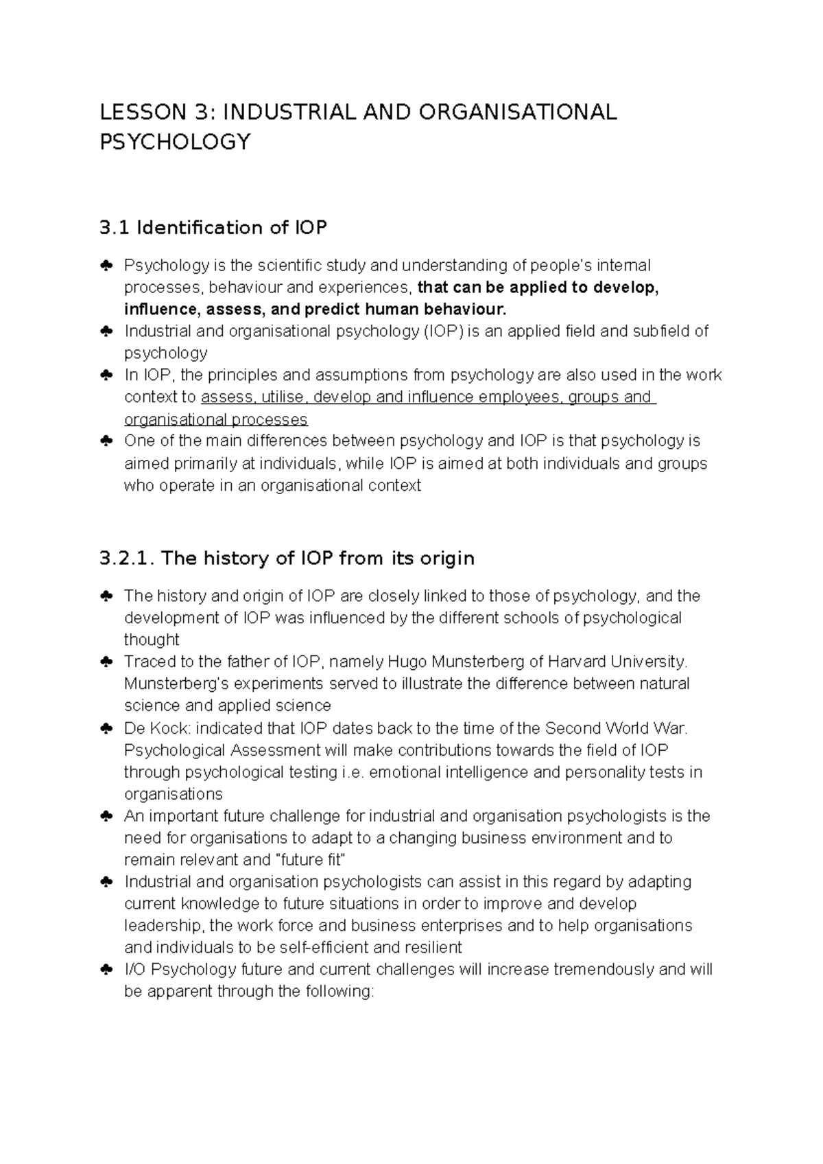 Lesson 3 - LESSON 3: INDUSTRIAL AND ORGANISATIONAL PSYCHOLOGY 3 ...