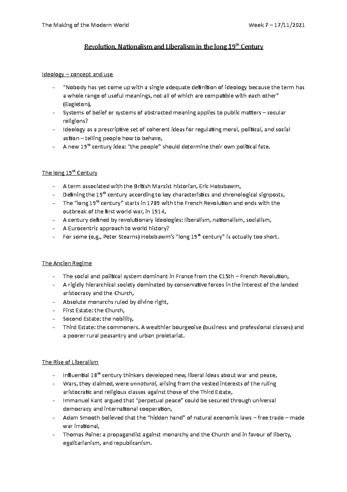 7.1 Revolution, Nationalism and Liberalism in the long 19th Century ...