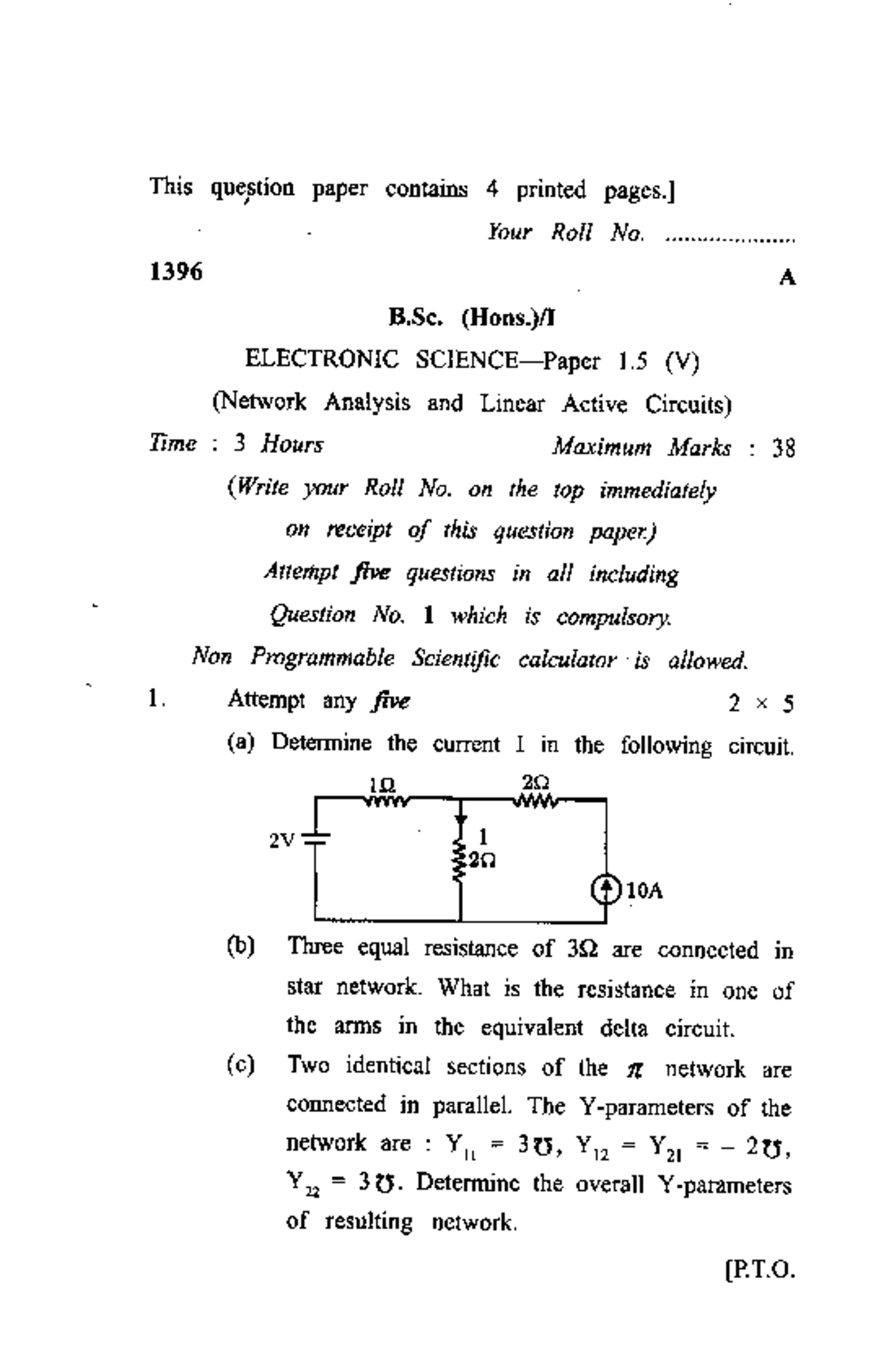 B. SC. ( H) I Electronic Science Paper 1.5 (V) ( Network Analysis AND ...