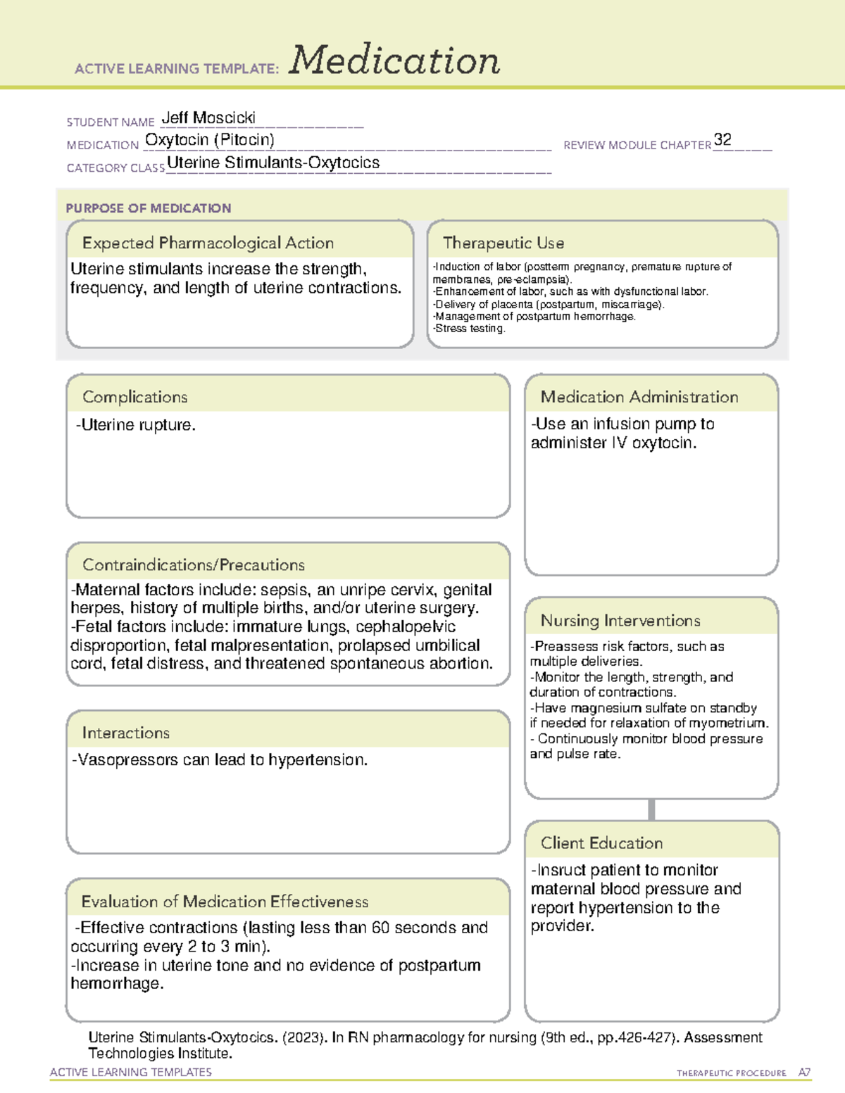 Oxytocin - ATI Med Sheet - ACTIVE LEARNING TEMPLATES TherapeuTic ...
