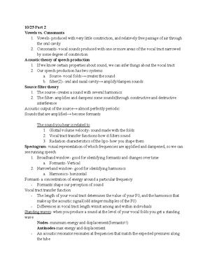 Exam 1 Review Sheet SH sciences - Exam 1 Review Sheet: Speech and ...