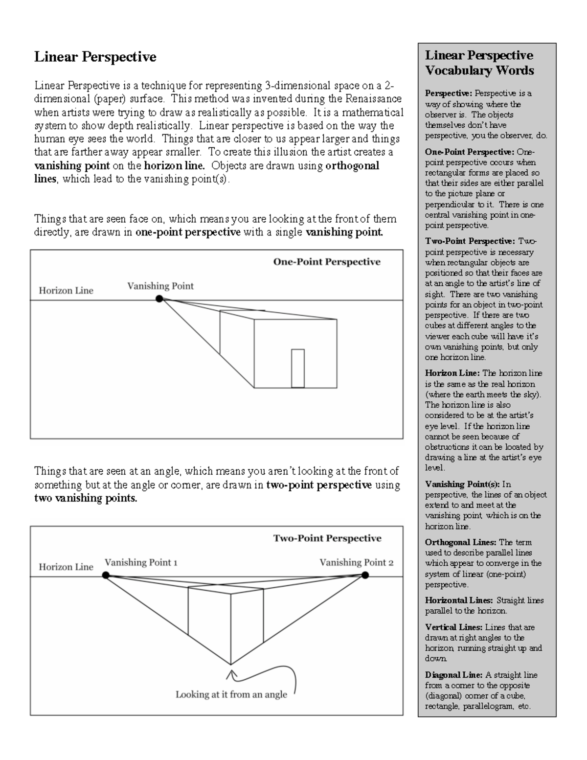 Perspective Packet, work book - Linear Perspective Linear Perspective ...