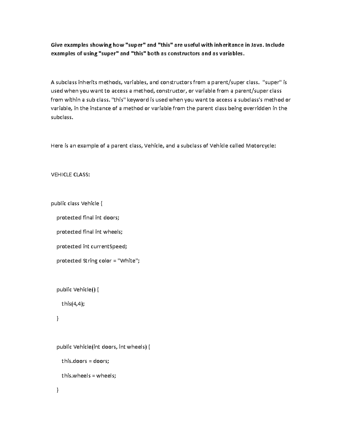 Discussion post unit 5-1 - Give examples showing how "super" and "this ...