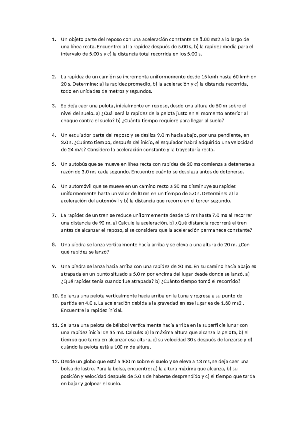 Guia Física - Un objeto parte del reposo con una aceleración constante ...