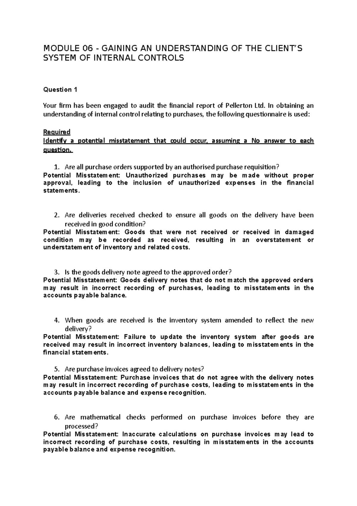 Unseen Question WEEK 6 - MODULE 06 - GAINING AN UNDERSTANDING OF THE ...