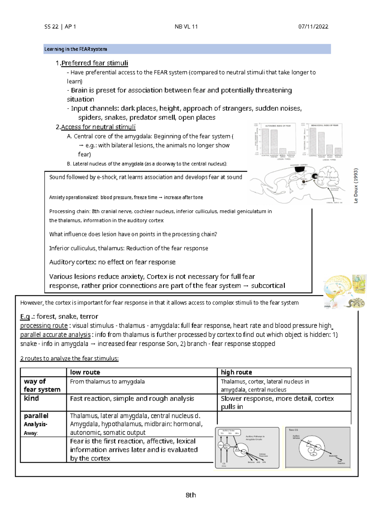 Summary 11.3 - Learning mechanisms of fear - Learning in the FEAR ...