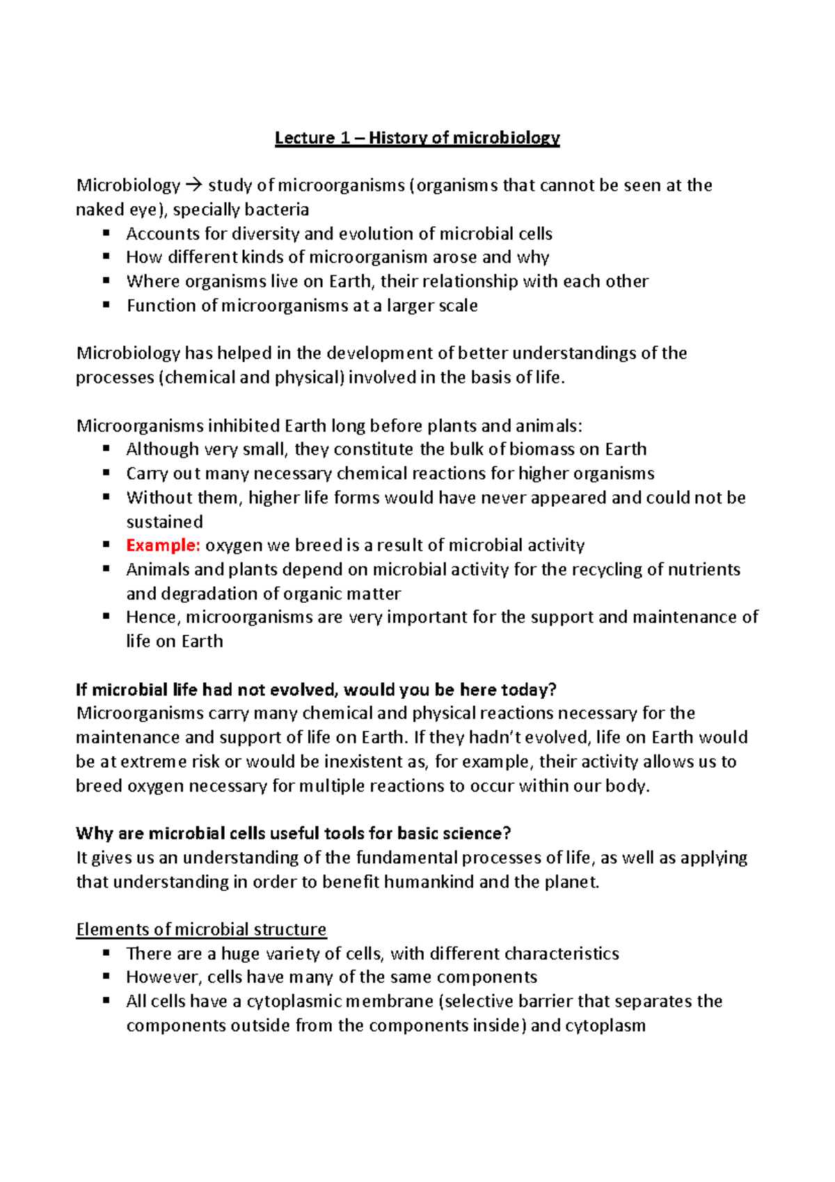 Notes general - Lecture 1 – History of microbiology Microbiology à ...