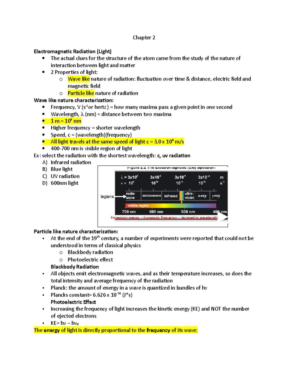 Bohr Model and Energy - Chapter 2 Electromagnetic Radiation (Light) The ...