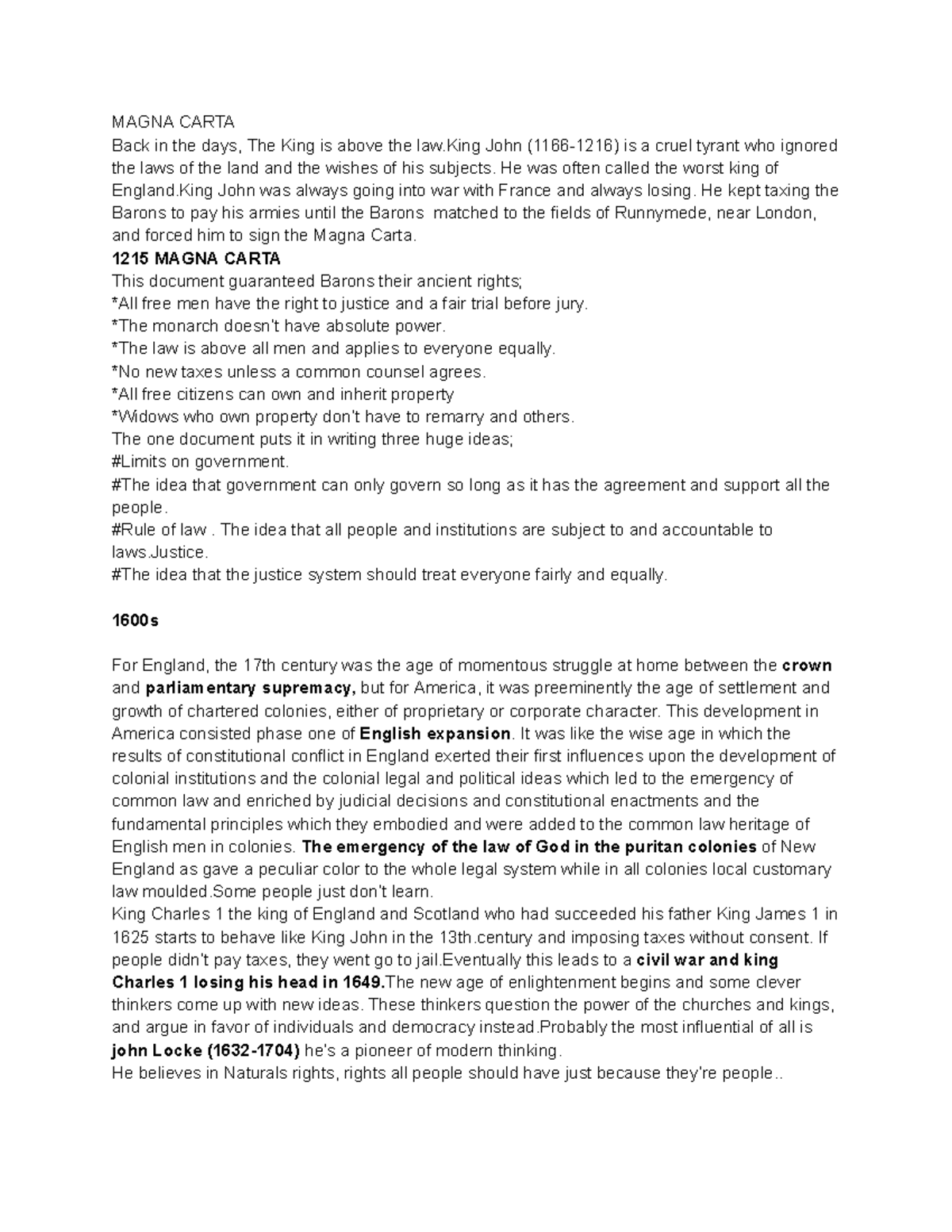 Magna Carta 1215 - MAGNA CARTA Back in the days, The King is above the ...