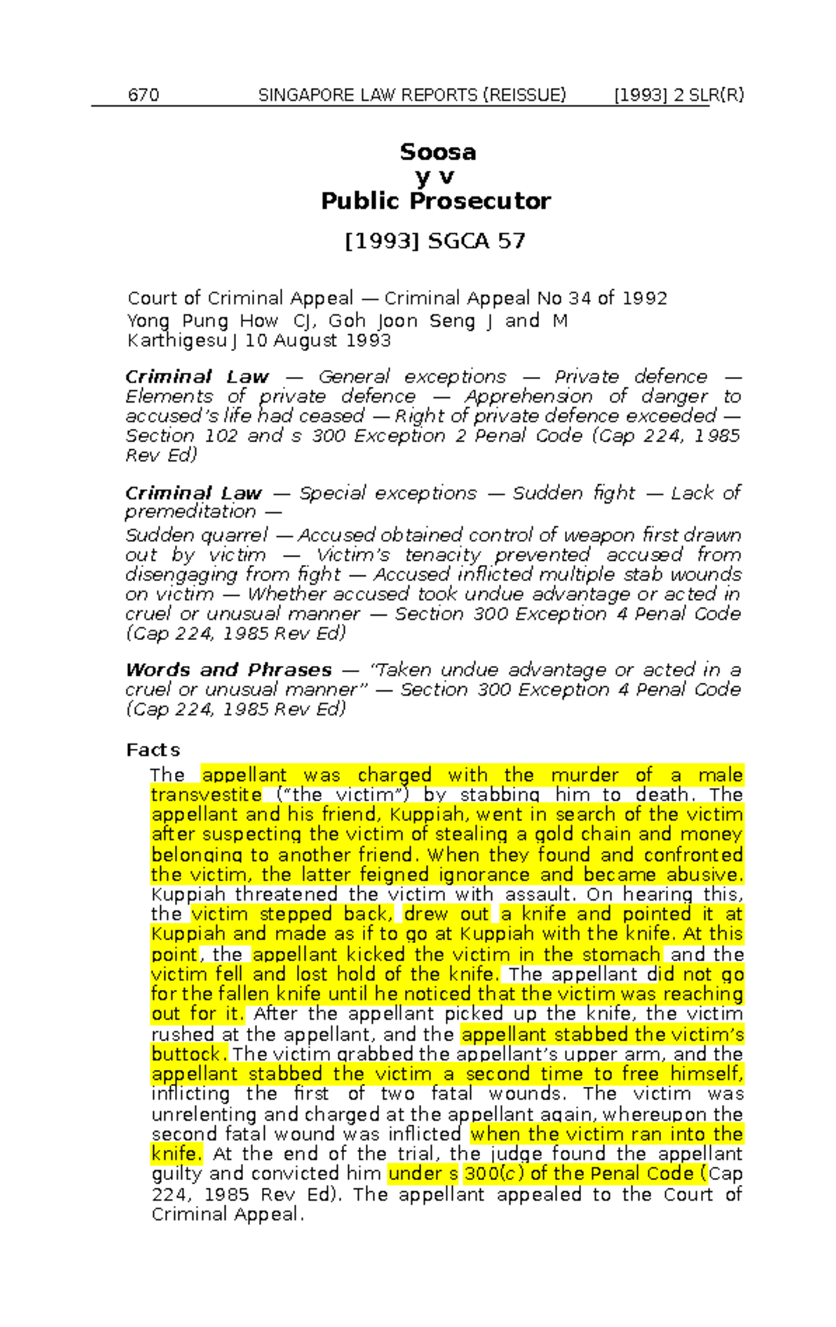 Soosay v Public Prosecutor - 670 SINGAPORE LAW REPORTS (REISSUE) [1993 ...