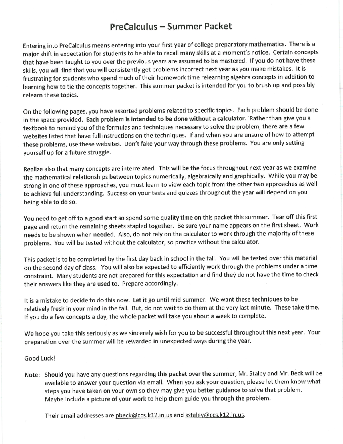 PCT Summer Packet with answers (2021) - Studocu