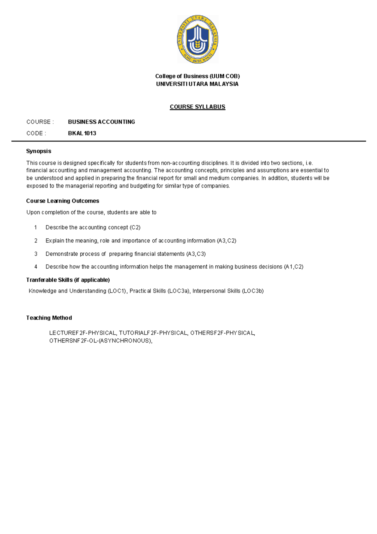 Syllabus Student - College of Business (UUM COB) UNIVERSITI UTARA ...